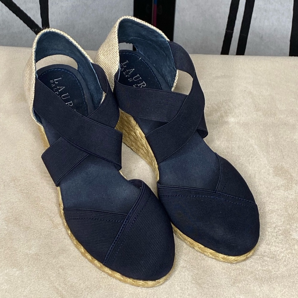 Lauren Ralph Lauren 3” Wedge Navy With Tan Espadrille… - Gem
